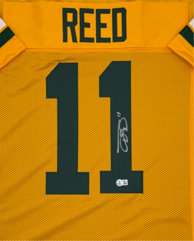 Jayden Reed Autographed Green Bay Packers Gold Custom Football Jersey ...